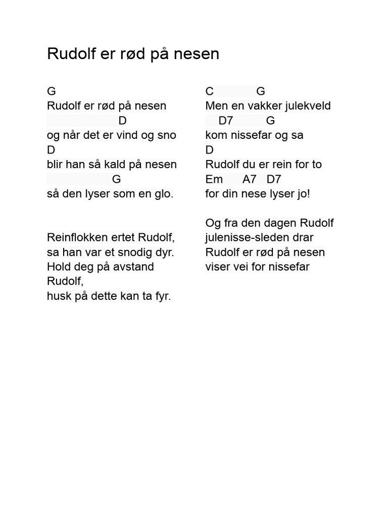 Rudolf Er Rød På Nesen | PDF