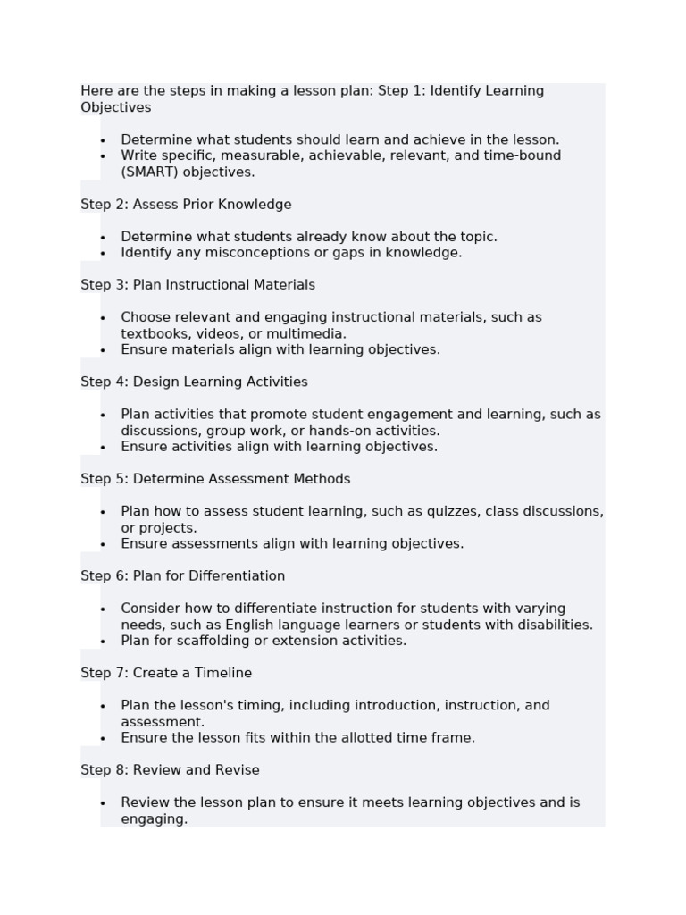 Steps in Making Lesson Plan | PDF