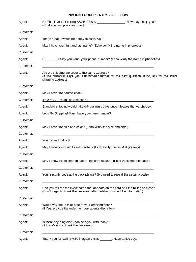 Order Entry Call Flow Guide | PDF