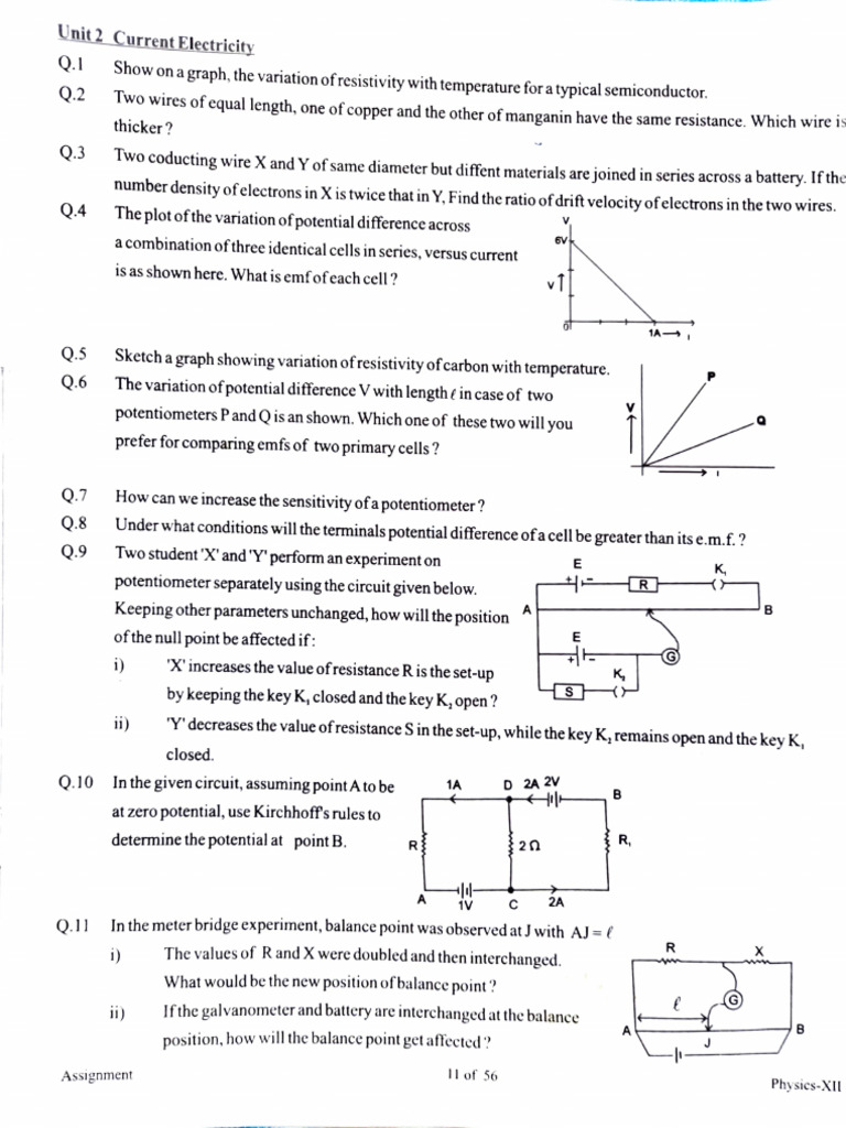 Current Electricity Assignment Physics Class Xii | PDF | Series And Parallel Circuits | Electricity