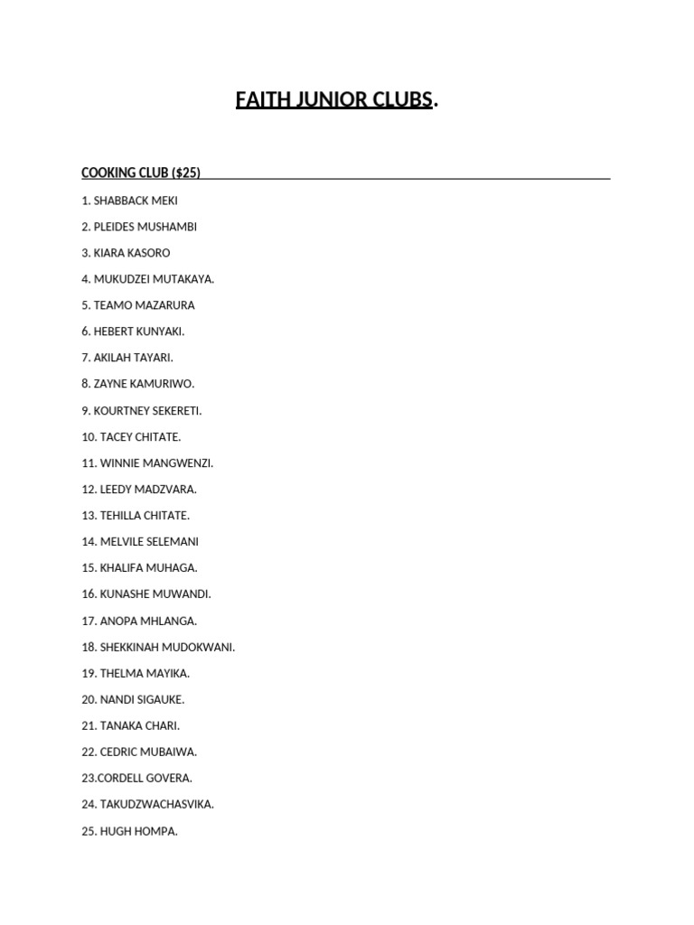 Faith Junior Clubs New | PDF