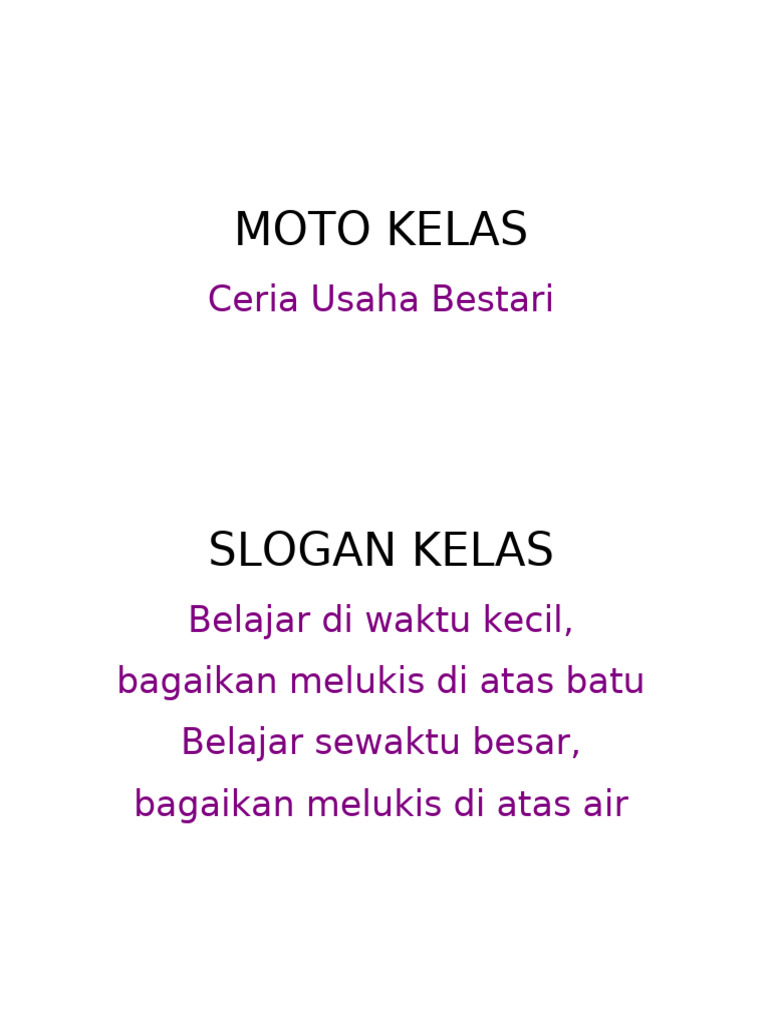 Moto dan Slogan Kelas Tahun 3 Bijak | PDF