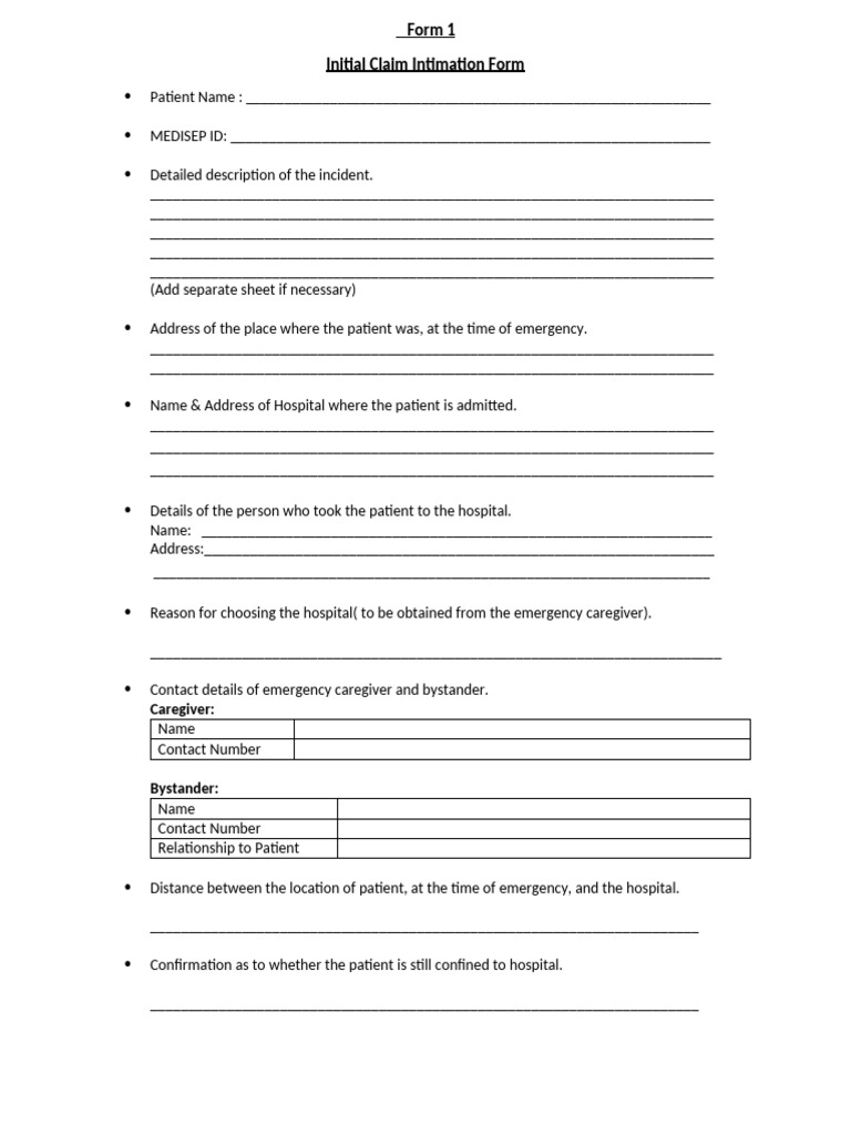 Initial Claim Intimation Form Template | PDF
