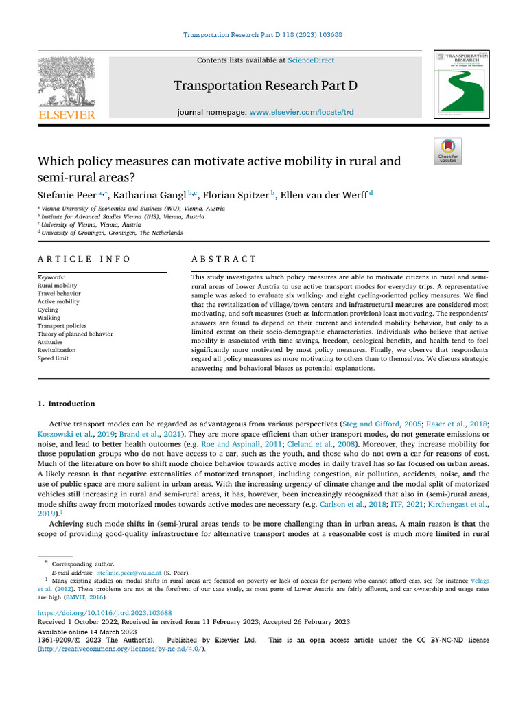 Which Policy Measures Can Motivate Active Mobility in Rural and Sub ...
