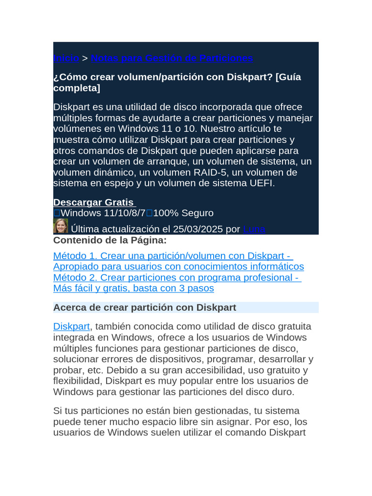 Guía de Uso de Diskpart | PDF | Arranque | Archivo de computadora