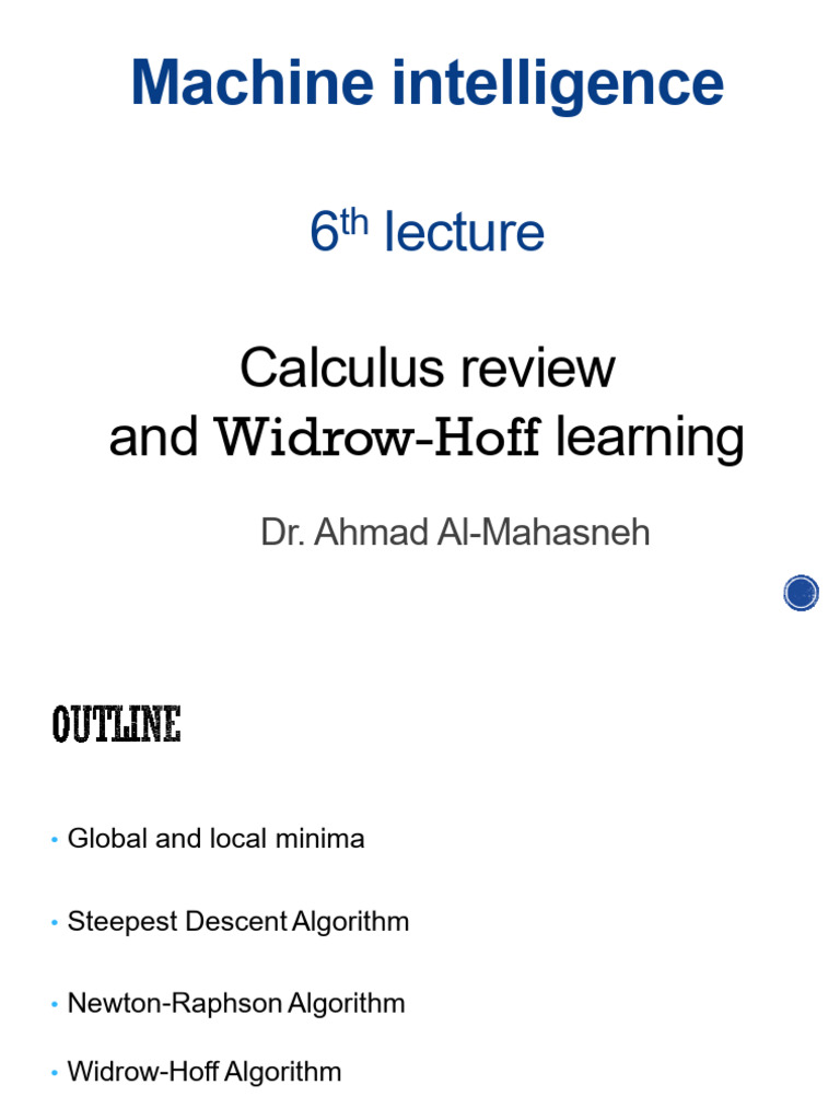 6th - Lecture - Calculus Review - WIDROW - HOFF - LEARNING - ALGORITHM - s1 - 21 - 22 | PDF ...