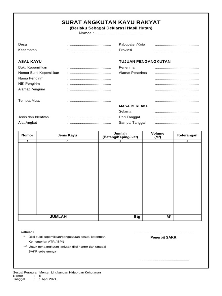 NOTA SURAT ANGKUTAN KAYU RAKYAT | PDF