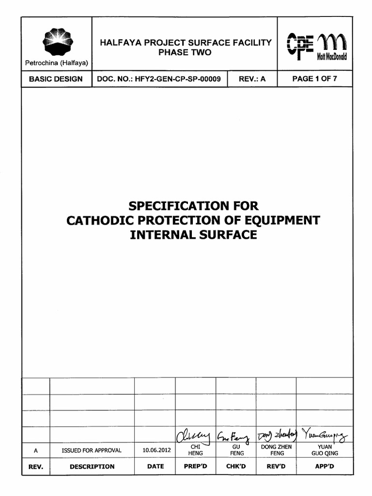HFY2-GEN-CP-SP-00009 SPECIFICATION FOR CATHODIC PROTECTION OF EQUIPMENT ...
