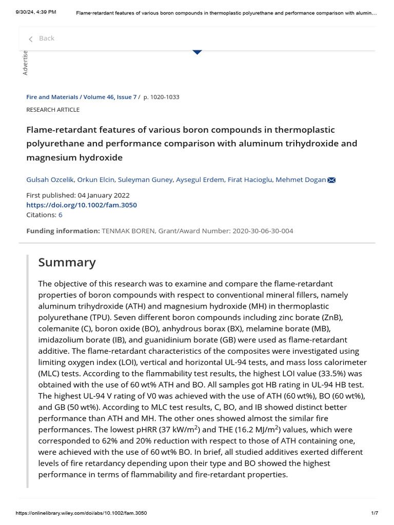 Flame-Retardant Features of Various Boron Compounds in Thermoplastic ...