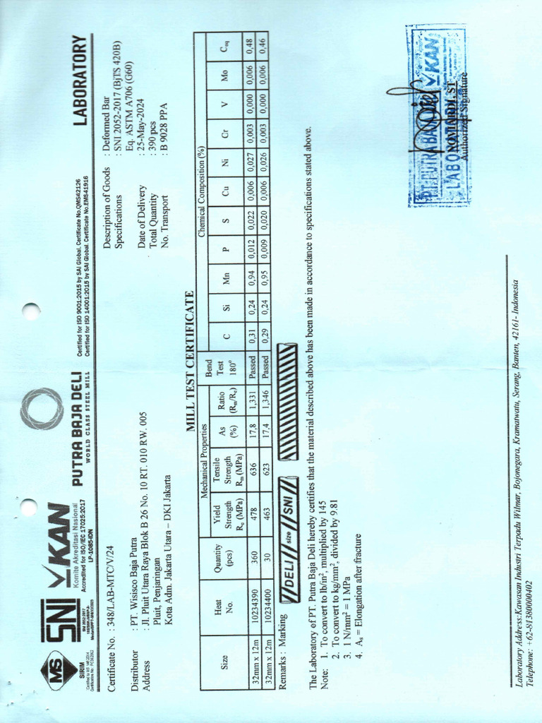 Mill Sheet 26 Mei. | PDF