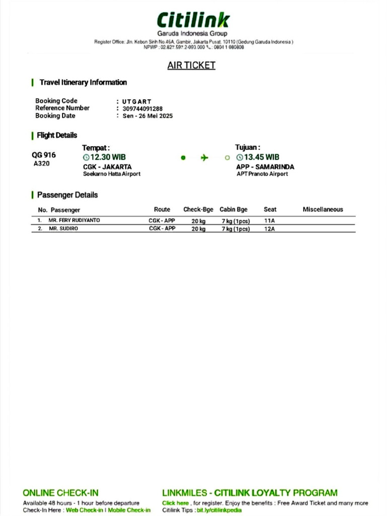 E-Ticket Booking Citilink | PDF
