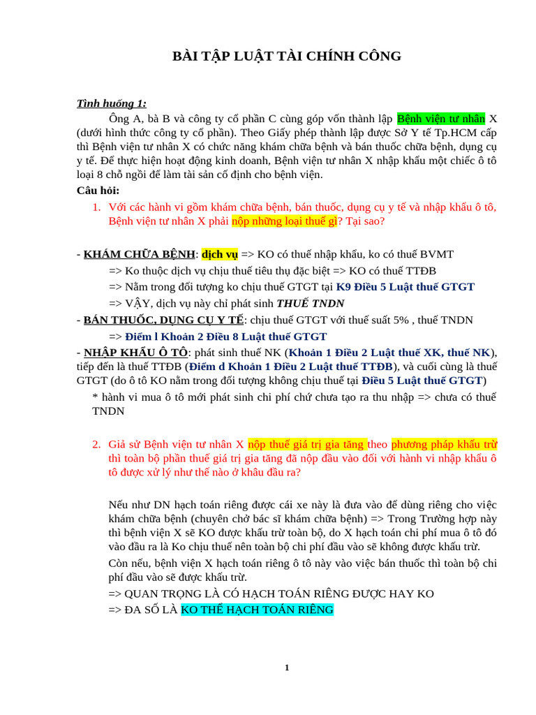 Bai Tap Luat TCC 01-2024 | PDF