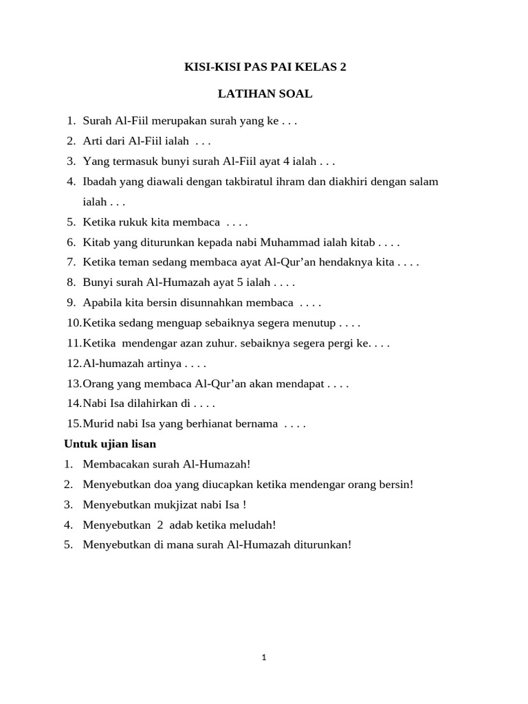 KISI-KISI PAI KELAS 2 | PDF