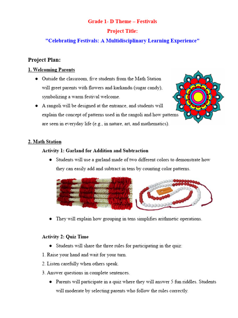 Project Proposal- Grade 1 Theme – Festivals | PDF