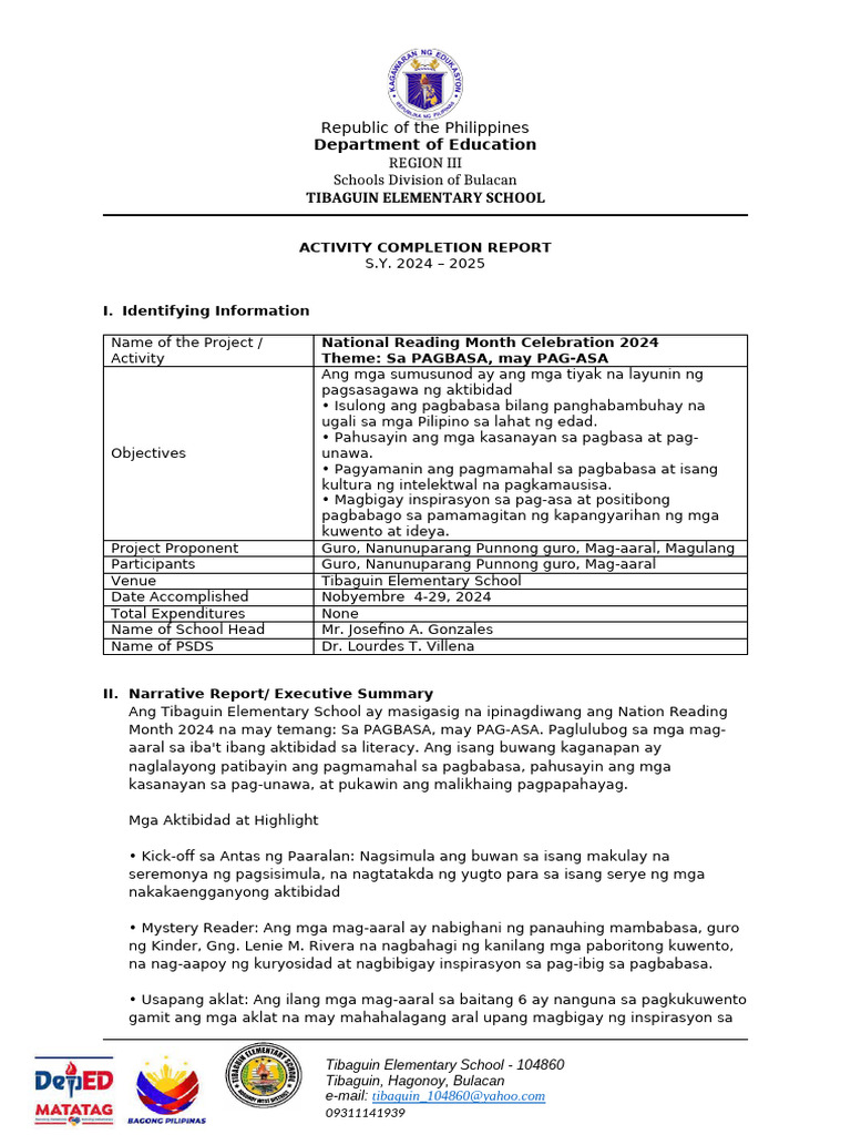 National Reading Month 2024 Report | PDF | Philippines