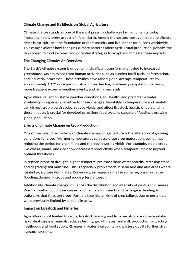 Climate Change's Impact on Agriculture | PDF | Agriculture | Climate Change