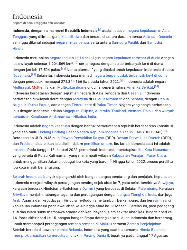 Indonesia - Wikipedia Bahasa Indonesia, Ensiklopedia Bebas | PDF