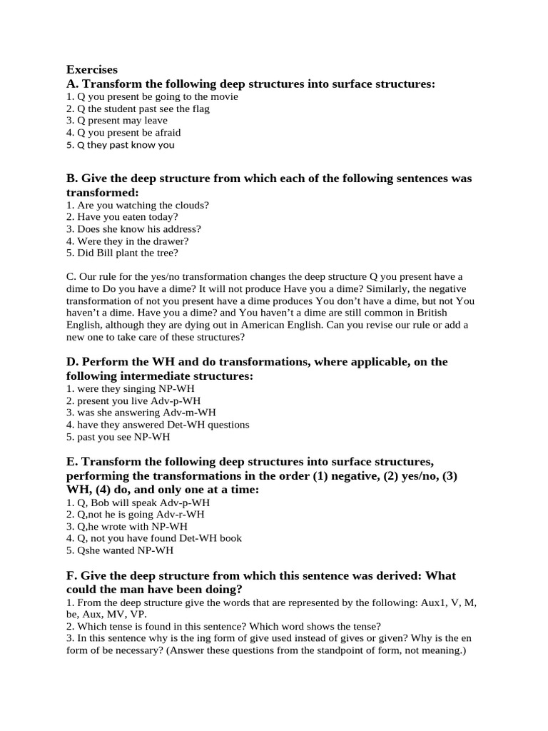Exercises Question Transformation | PDF