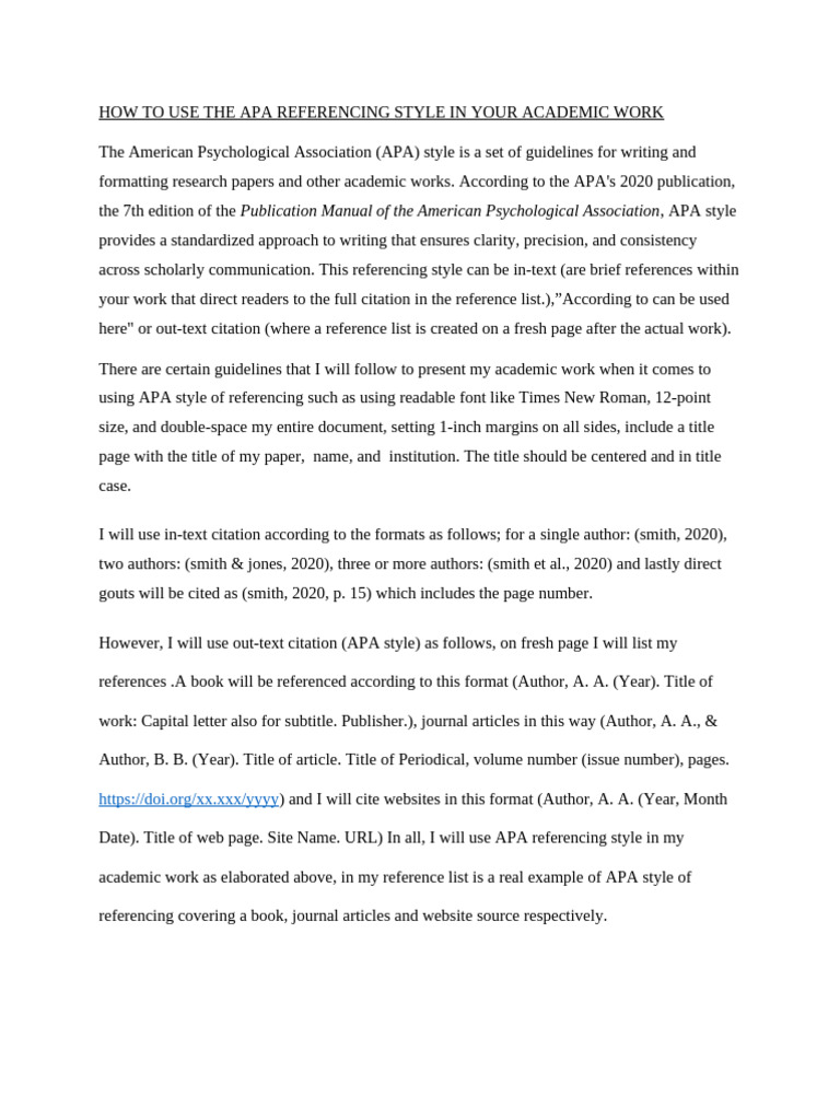 How To Use The Apa Referencing Style in Your Academic Work | PDF | Apa ...