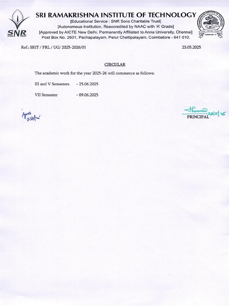 Circular - Ii, Iii & Iv Year Re Opening | PDF