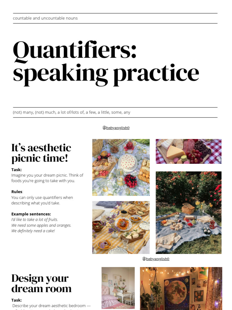 Quantifiers Speaking Practice @babyenglish0 | PDF
