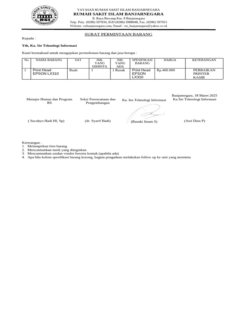Surat Permintaan Catridge Kasir | PDF