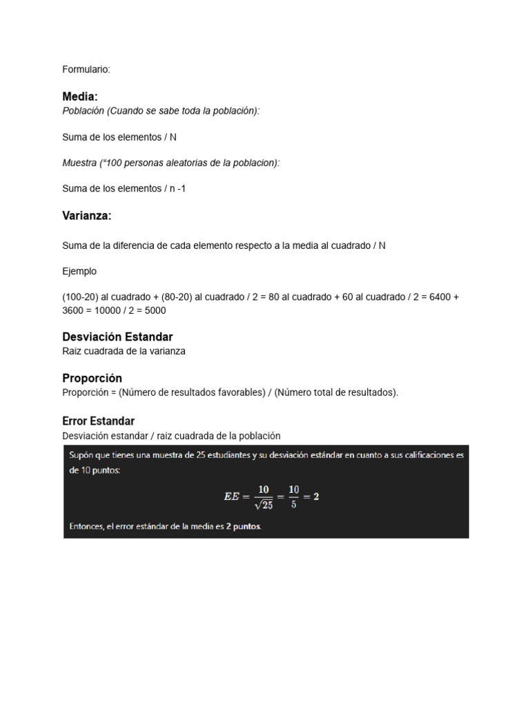 Formulario Estadistica 2 | PDF