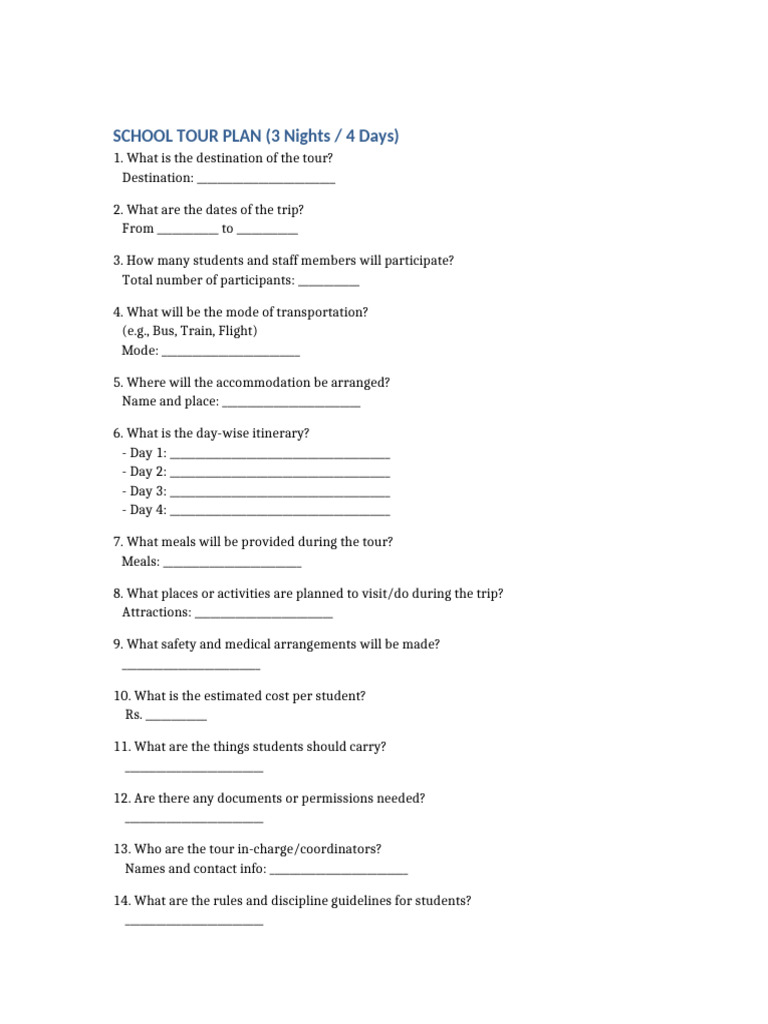 School Trip Itinerary Template | PDF
