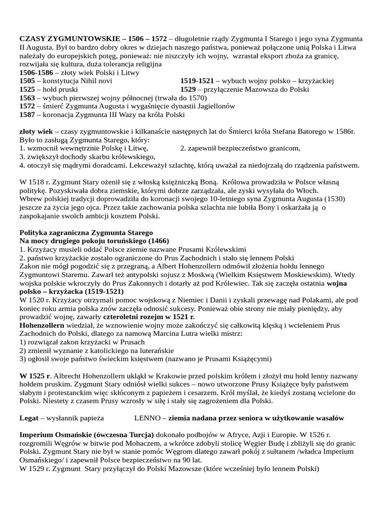 Czasy Zygmuntowskie | PDF