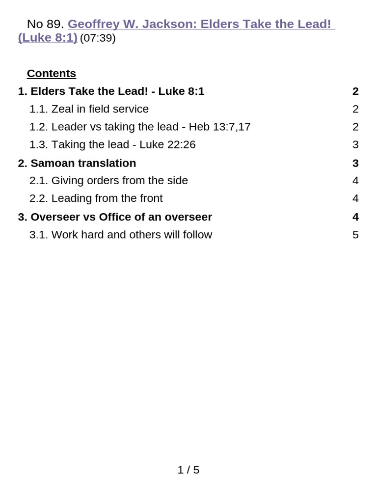Geoffrey W. Jackson Elders Take The Lead! (Luke 8 1) | PDF | Bible