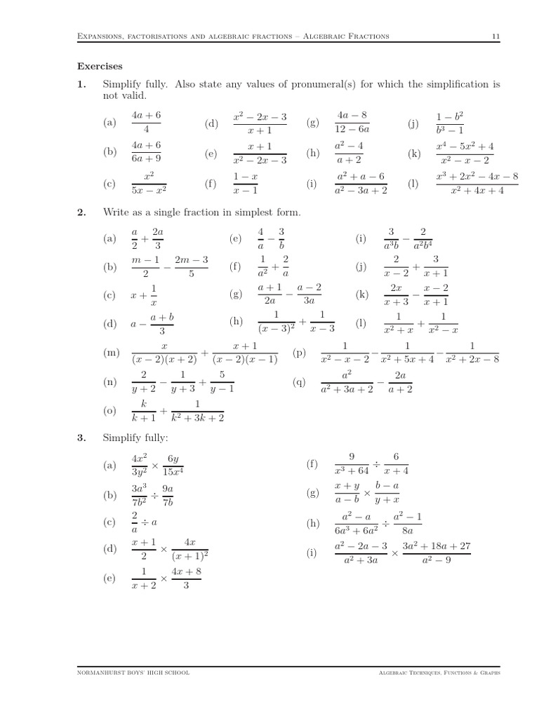 Algebraic Fractions Extension Qns | PDF | Mathematics | Arithmetic