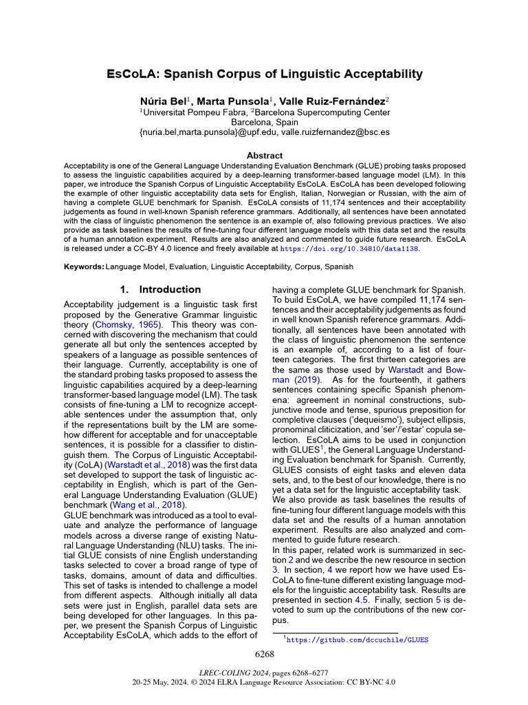 Spanish Corpus of Linguistic Acceptability | PDF | Cross Validation (Statistics) | Linguistics