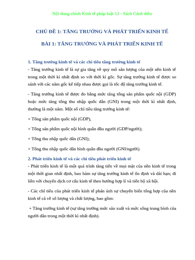 NDC KTPL 12 CD Bai 1 Tang Truong Va Phat Trien Kinh Te | PDF