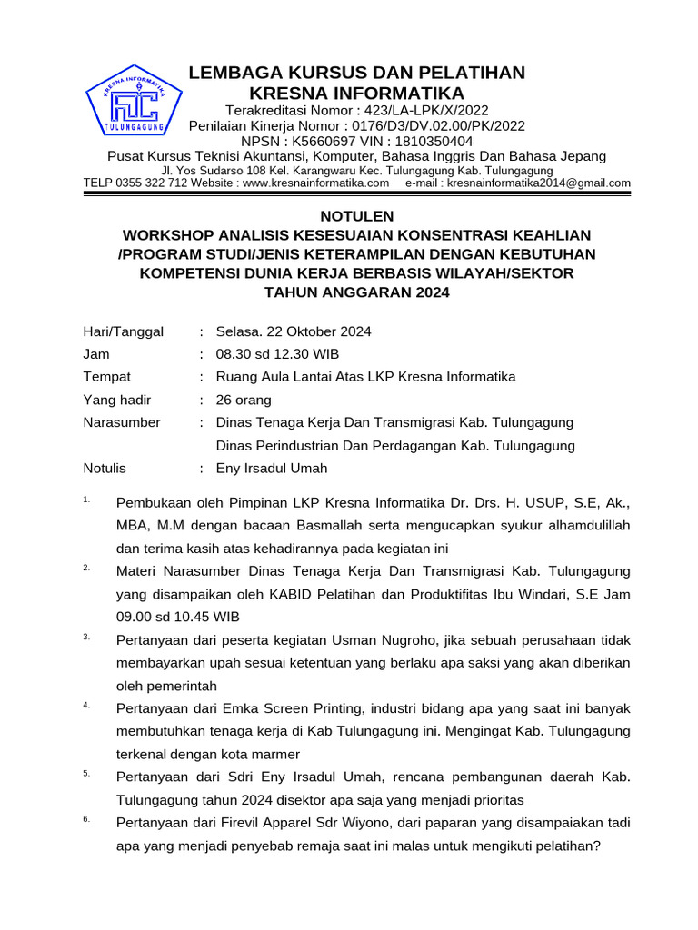 Notulen Workshop | PDF