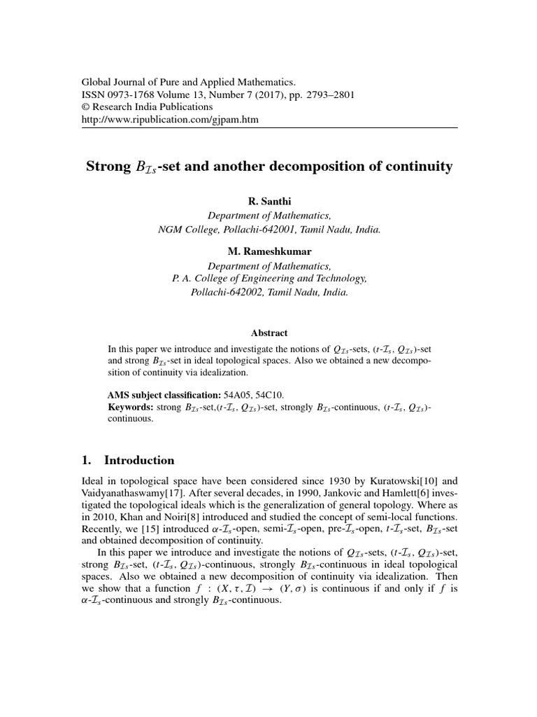 Strong BIs-set and Another Decomposition of Continuity | PDF | Topology | Mathematics