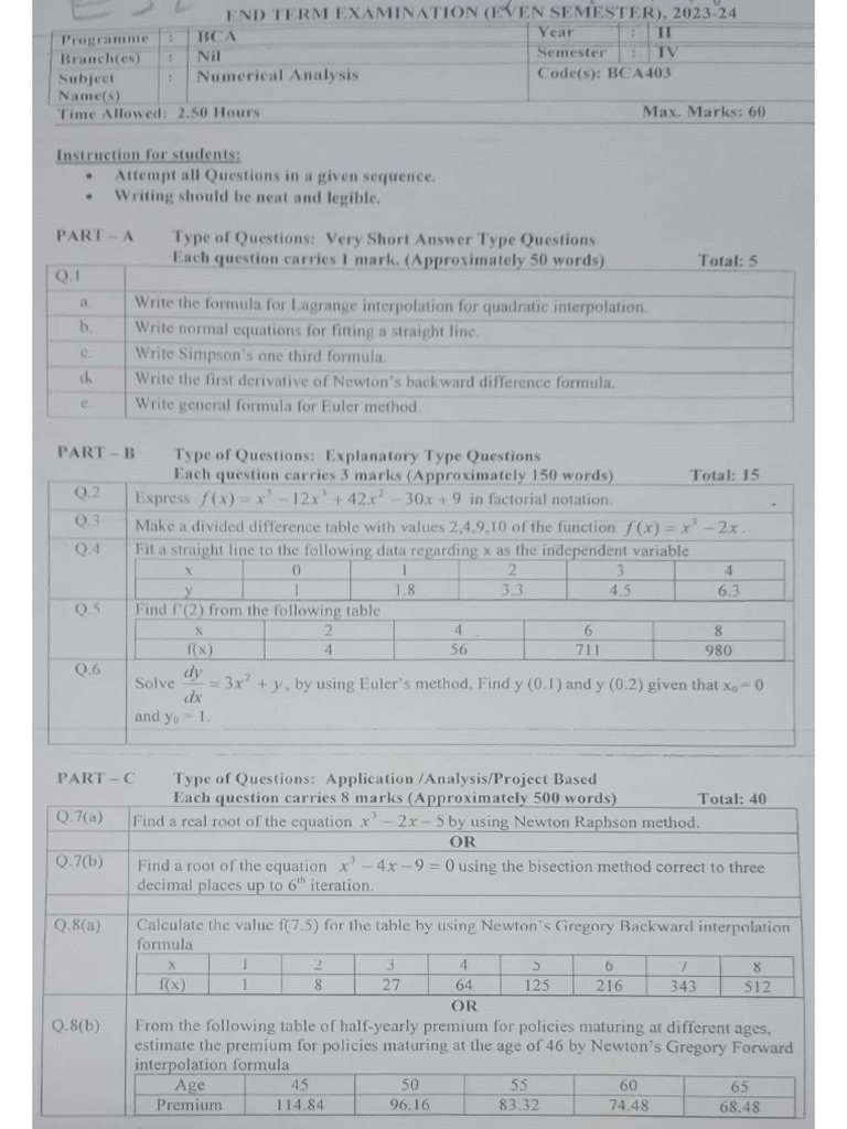 Numerical Last Year Paper | PDF