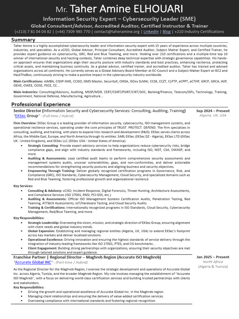 Taher Amine Elhouari CV | PDF | Computer Security | Security
