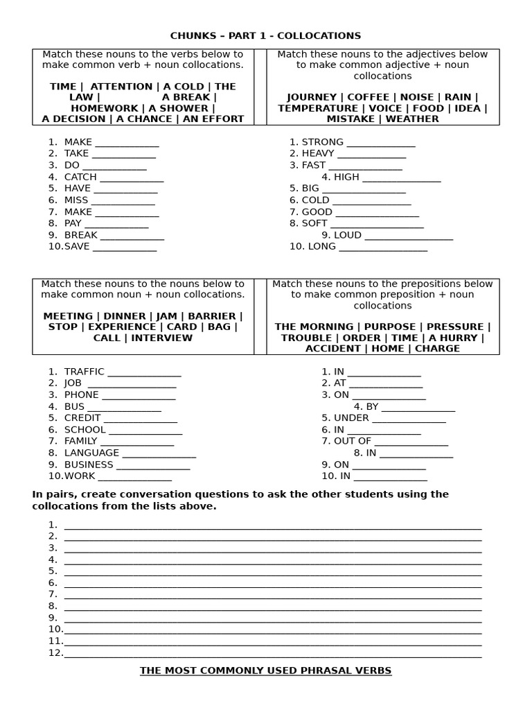 Conversation chunks worksheet 1 | PDF | Noun | Adjective