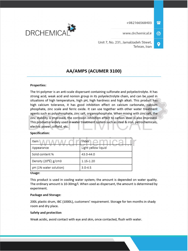 AA AMPS Terpolymer Catalog | PDF