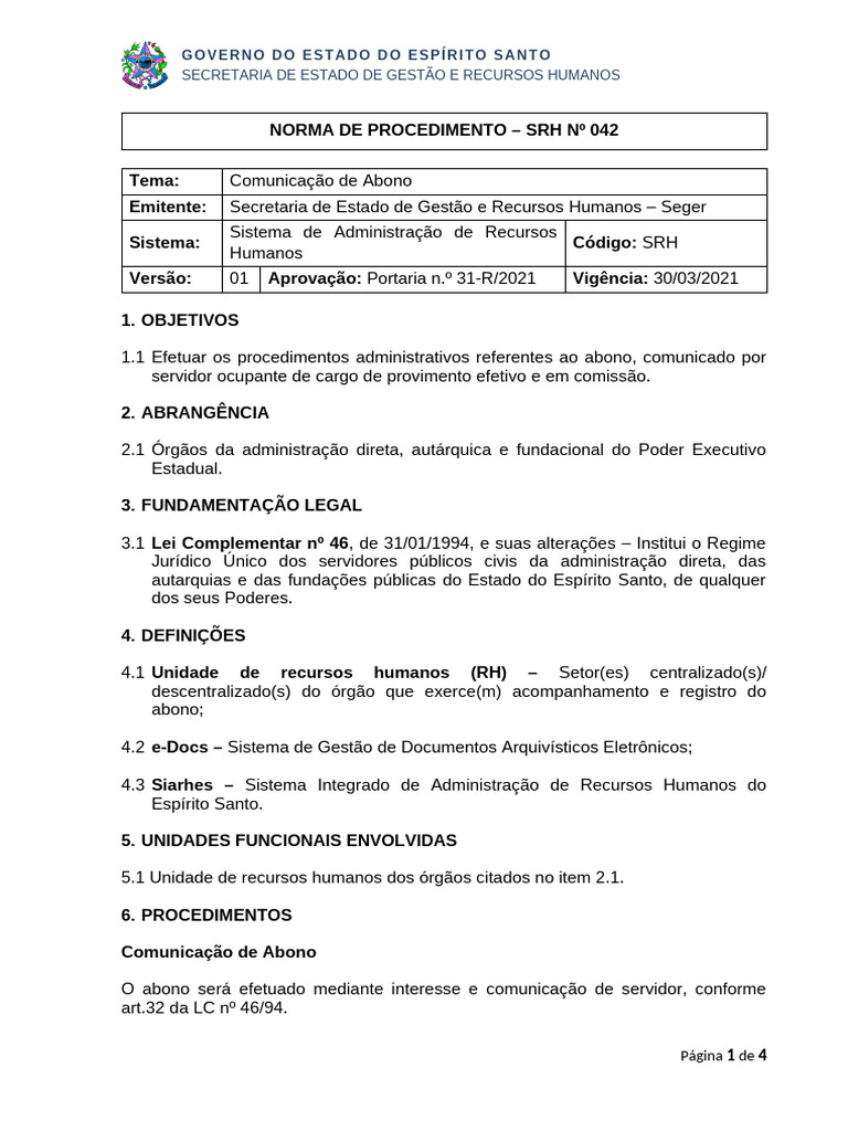 Norma de Procedimento - SRH #042 | PDF | Gestão de recursos humanos ...