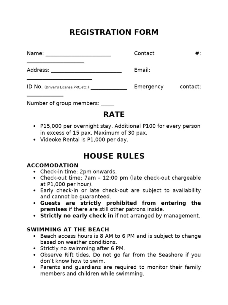 Revised Beach Resort Registration Form | PDF