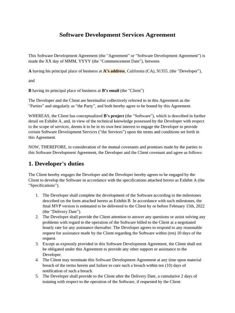 Software Development Agreement | PDF | Patent | Intellectual Property
