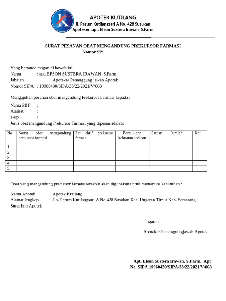 Surat Pesanan Prekursor | PDF
