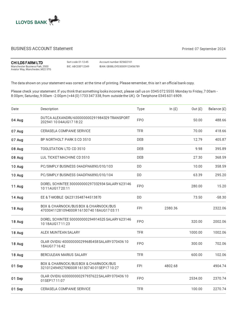 Lloyds Bank Sort Code: 01-12-45 | PDF | Financial Services | Banking