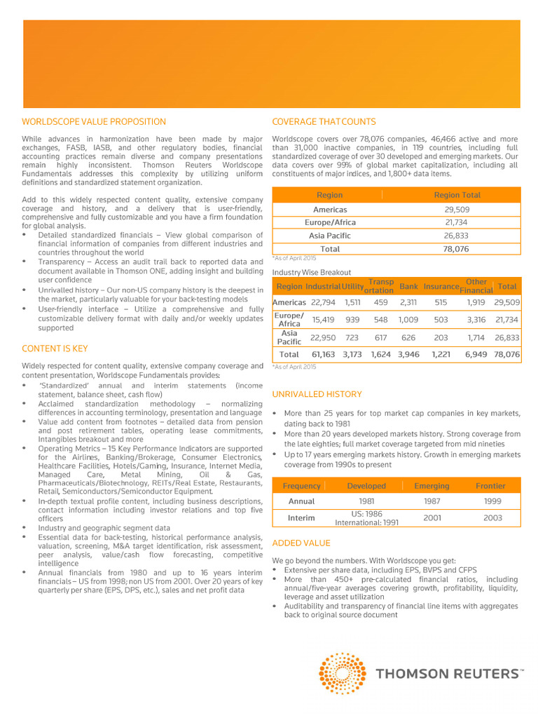 Fact Sheet - Worldscope Fundamentals | PDF