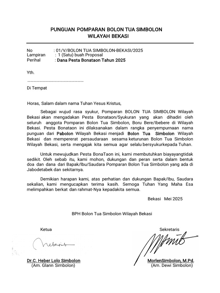 Proposal Pesta Bona Taon 2025 Simbolon | PDF