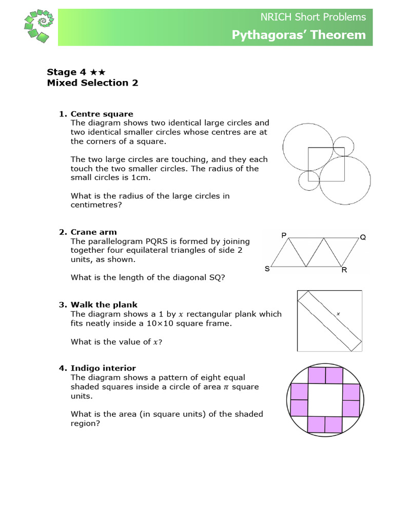 NRICH Short Problems 2 Star Mixed LV 2 Pythag | PDF | Triangle | Area