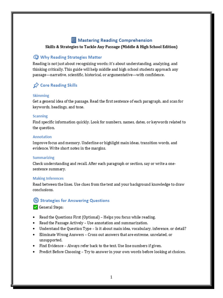 Reading Skills Strategies EST Practice | PDF | Essays | Cognition
