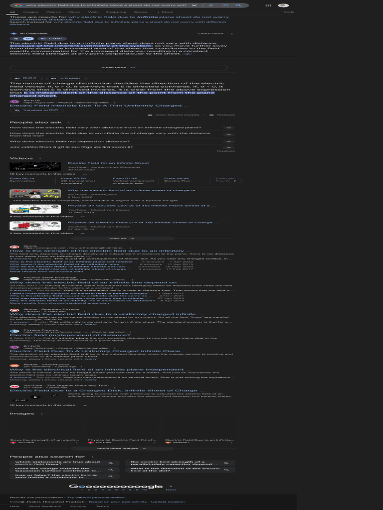 Why Electric Field Due To Infinitely Plane A Sheet Do Not Worry With ...