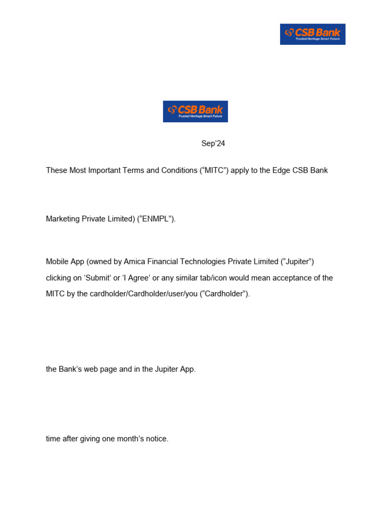 Edge CSB Bank RuPay Credit Card MITC 23rd Sep 2024 | PDF | Credit Card ...